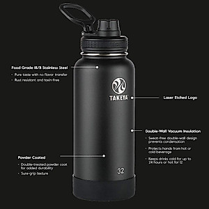 Takeya Actives Insulated Stainless Steel Water Bottle with Straw Lid, 24 Ounce, Blush & Actives Insulated Stainless Steel Water Bottle with Spout Lid, 24 oz, Onyx
