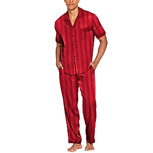 Ekouaer Men Satin Silk Pajamas Set 2 Piece Button Down Sleepwear Long Pants Loungewear with Pockets