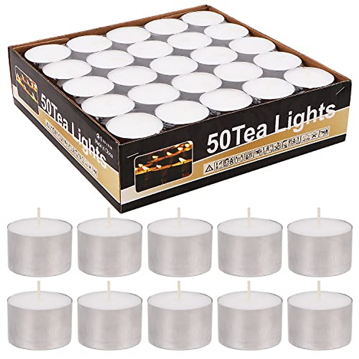 50 Pack Unscented Tea Light Candles 8 Hours Extended Burn Time Smokeless Dripless Paraffin Wax Tealight Candles in Bulk Small Votive Candle for Shabbat, Home Decorative
