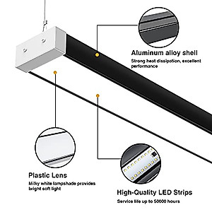 FAITHSAIL 4FT LED Linear Light 5000K 6000LM Suspension Office Lighting Fixture with Plug, 60W Commercial Light Fixture Shop Light for Office Gym Garage 4 Pack