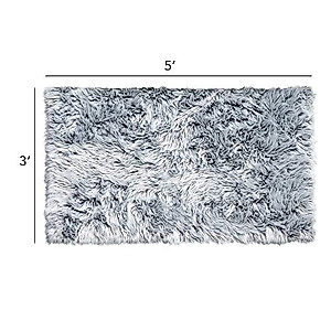 PG Synthetic Fur Rug, with Non-Slip Suede Lining, Super Soft and Fluffy (3' x 5', White and Gray)
