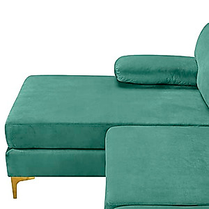 Modern Large Velvet Fabric U-Shape Sectional Sofa, Double Extra Wide Chaise Lounge Couch with Gold Legs