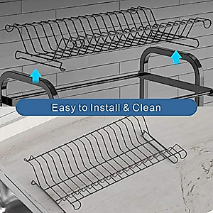 GSlife Dish Drying Rack, Stainless Steel 3 Tier Dish Rack with Tray Utensil Holder, Large Capacity & Rust-Resistant Dish Drainer for Kitchen Counter, Black