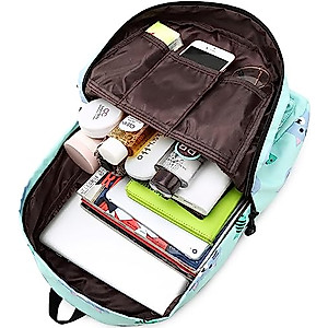 Backpack for School Girls Kids Bookbag Set Water Resistant School Bag with Insulated Lunch Bag (Cat-Water Blue)