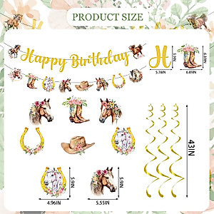 Horse Themed Birthday Party Decorations - NOVBAUB 21PCS Cowgirl Happy Birthday Party Decorations Banner Hanging Swirls Western Cowgirl Hat Boots Horseshoe Horse Party Streamers Decor Supplies