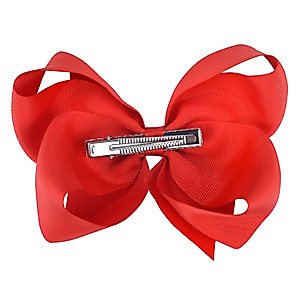 DEEKA 2 PCS 6" Big Hand-made Grosgrain Ribbon Solid Color Hair Bows Alligator Clips Hair Accessories for Little Teen Toddler Girls Kids Set of 2 -Red