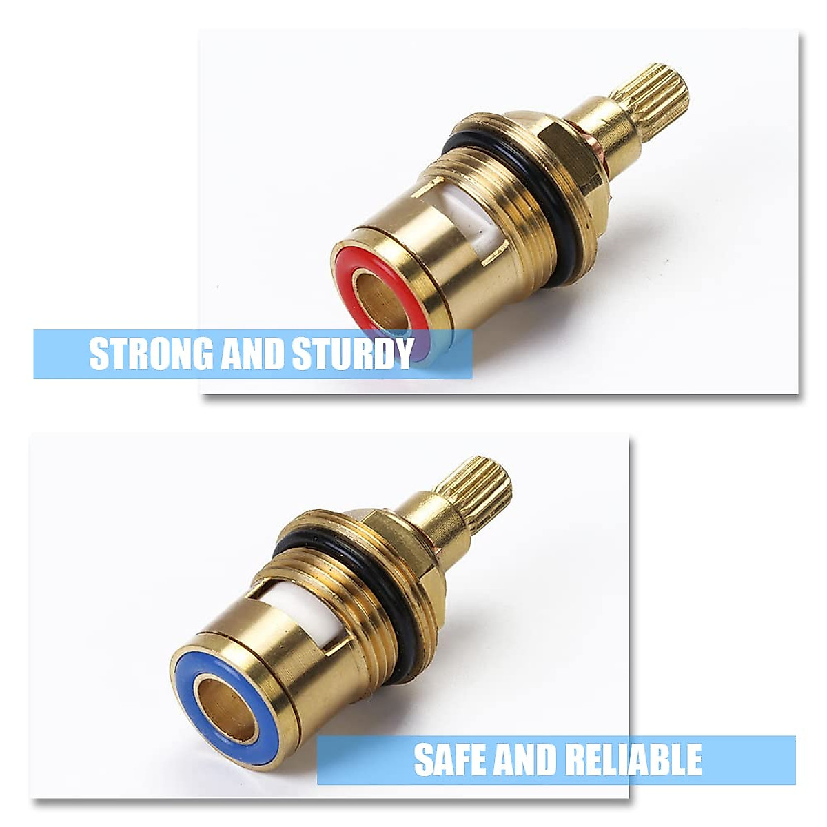 2 Pcs Quarter Turn 1/2" Replacement Tap Valves Brass Ceramic Stem Disc Cartridge Faucet Valves Replacement Valve Cartridge Spares for Faucet Metal