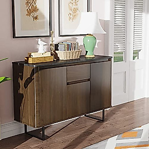 SILKYDRY Sideboard Buffet Cabinet, Kitchen Storage Cabinet w/Adjustable Shelves, Large Drawer, 3 Doors & Metal Legs, Cupboard Console Table for Living Room, Dining Room, Entryway, Hallway (Walnut)