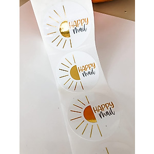 Mailed It 1.5 Inch Gold Boho Happy Mail Sun© Stickers - 250 Per Roll - for Small Business (Happy Mail Sun, 1 Roll)