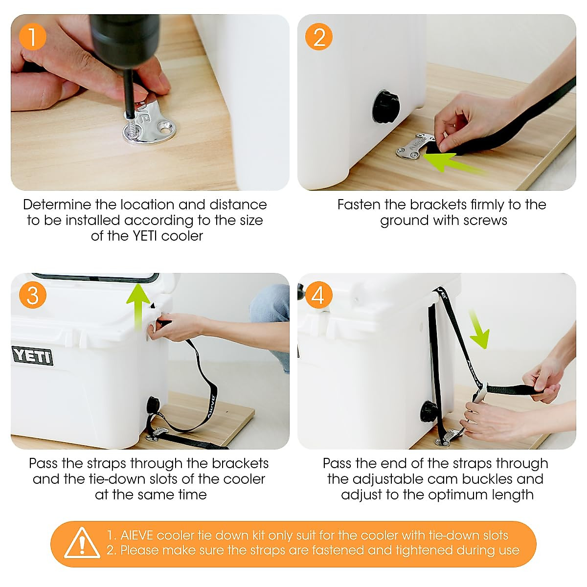 Aieve Cooler Tie Down Straps Kit - Ice Chest Lock Bracket - Cooler Accessories Secure for YETI Cooler RTIC Coolers