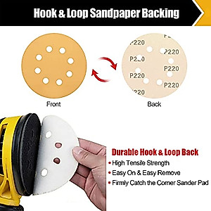 BOSHCRAFT 30 Packs Sanding Discs, 220 Grit 5 Inch Sanding Disc Hook and Loop Sandpaper 8 Holes Orbital Sander Sandpaper for Wood Metal Random Orbital Sander