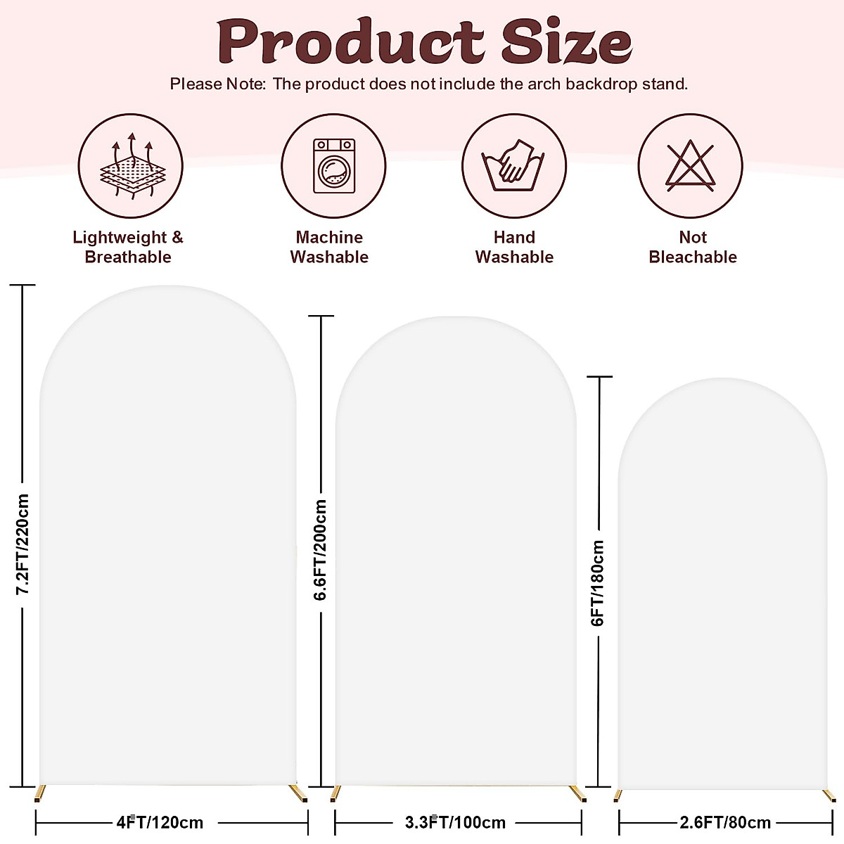 Dovnis Set of 3 Wedding Arch Cover, 7.2ft, 6.6ft, 6ft White Spandex Arch Covers Stretchy Backdrop, Round Top Chiara Backdrop Cover for Wedding Birthday Party Baby Shower Banquet Decoration[White]