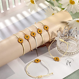 Sureio 20 Pcs Sunflower Bracelets Funny Gifts Adjustable Handmade Friendship Bracelet Bulk Boho Braided Rope String Bracelets for Women Couples Friend(White, Beige, Khaki)