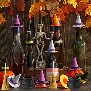 24 Pcs Halloween Mini Witch Hats, Mini Broom, Candy Cauldron Kettles, Halloween Decorations Witch Craft Miniatures Wizard Accessory, St Patrick's Day, Wizard Theme Party Decorations
