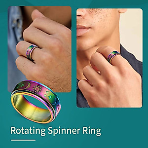 Supcare Mood Ring Fidget Rings for Men Stainless Steel Spinner Ring Moon and Star Ring Anxiety Ring Men Fidget Rings for Anxiety for Women