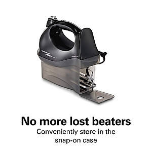 Hamilton Beach 6-Speed Electric Hand Mixer with Snap-On Case, Beaters, Whisk, Black (62692)