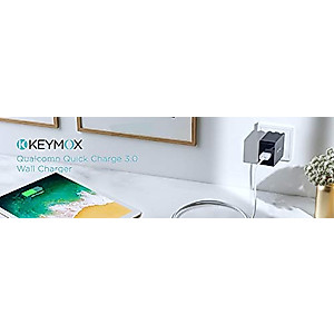 Quick Charge 3.0 18W USB Wall Charger, KEYMOX Fast Charging Cell Phone Adapter Compatible with Samsung Galaxy Note8 / S9 /S8 / S8+, LG G6 / V30, HTC 10 and More Devices-Qualcomm Certified (Black)