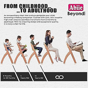Abiie Beyond Junior Convertible Wooden High Chairs for Babies & Toddlers. 3-in-1 Adjustable High Chair with Removable Tray, Easy to Clean, Portable. 6 Mos. up to 250 Lb. Natural Wood/Dove Grey Cushion