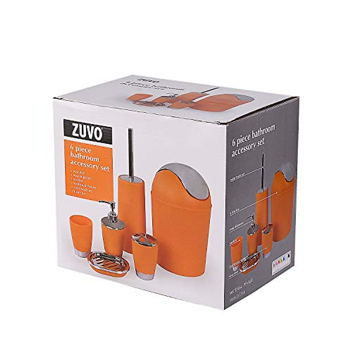 Zuvo 6 Pcs Plastic Bathroom Accessory Set Luxury Bath Accessories Bath Set Lotion Bottles, Toothbrush Holder, Tooth Mug, Soap Dish, Toilet Brush, Trash Can, Rubbish Bin (White)