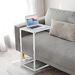 C Shaped End Table Set of 2, Snack Side Table, C Tables for Couch, Couch Tables That Slide Under, for Living Room, Bedroom, White