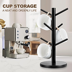 Fertoriy Mug Tree, Thicker Base Coffee Cup Holder for Countertop, Sturdy Wood Coffee Tree Mug Holder Stand with 6 Hooks, Non-Slip Mug Rack for Home Storage and Organizer, Coffee Mug Hanger