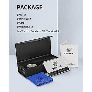 BY BENYAR Mens Analog Quartz Chronograph Waterproof Luminous Leather Watch Business, Work, Sport, Casual, Fashion - Elegant Gift for Men