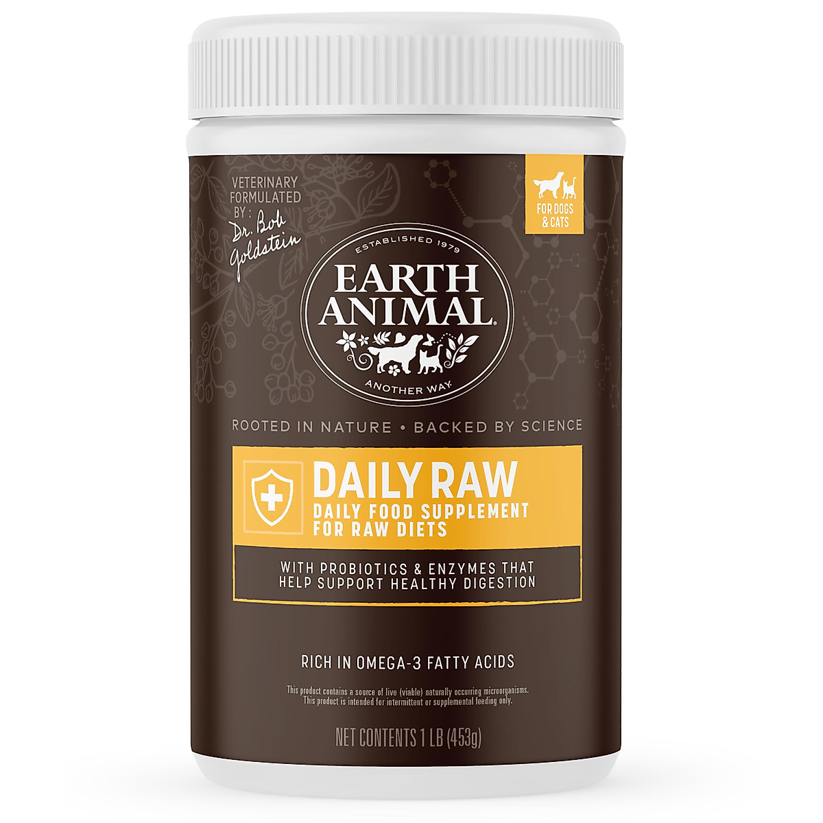 Earth Animal Daily Raw Cat Food & Raw Dog Food Topper | Complete Cat & Dog Vitamins Supplement| 1 Pound