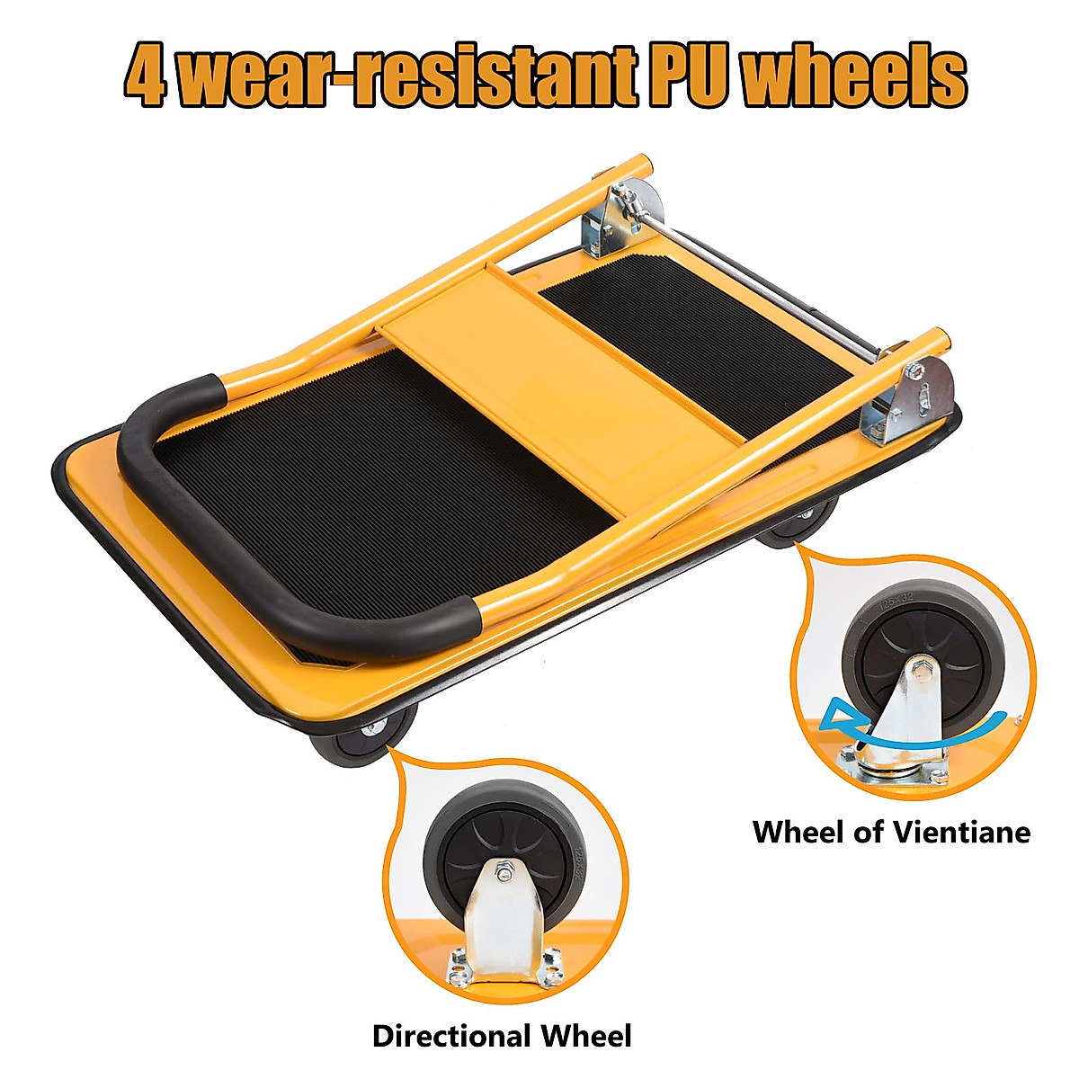 Platform Truck Hand Truck Foldable Dolly Cart for Moving Easy Storage and 360 Degree Swivel Wheels 440lbs Weight Capacity 28.7x18.5x32.3in Yellow
