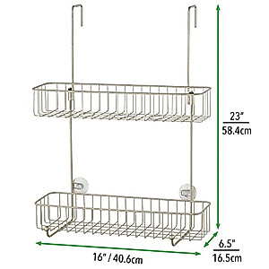 mDesign Extra Wide Metal Wire Over the Bathroom Shower Door Caddy, Hanging Storage Organizer Center with Built-In Hooks and Baskets on 2 Levels for Shampoo, Body Wash, Loofahs - Satin