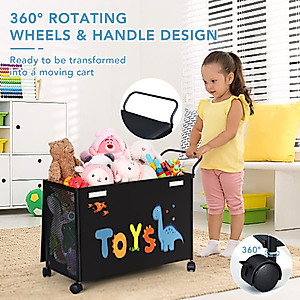 SWTYMIKI Toy Box Toy Storage - 72L Kids Toy Organizer with Wheels Toy Chest Storage Bins with Lids, Toy Boxes for Girls Boys, Stuffed Animals, Clothes, Bedroom, Living Room （Black