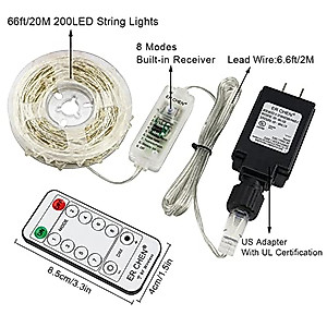 ER CHEN Red Fairy Lights Plug in, 66ft 200 LED Starry String Lights Dimmable with Remote Control, Waterproof Copper Wire Decorative Lights for Bedroom, Patio, Garden, Yard, Party （Red）