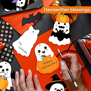 Halloween Ghost Tags-54Pcs Cute Halloween Tags with String,Pumpkin Spooky Boo Halloween Hanging Name Labels