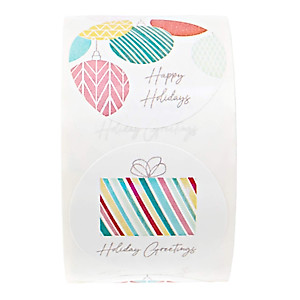 Modern Geometric Holiday Sticker Assortment / 6 Alternating Vibrant Christmas Stickers / 500 Chic Tree and Ornament 1.5" Labels