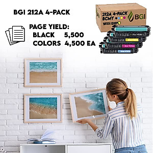 BGI Remanufactured Toner Cartridge Replacement for HP 212A 4-Pack for Use in M554 M555 MFP M578 | W2120A W2121A W2122A W2123A | TAA Compliant, STMC Certified, USA Remanufactured | with Chip