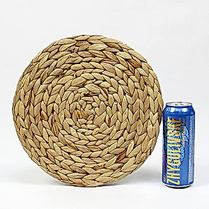 Casaphoria 4 Pack 11.8 inch Natural Hand-Woven Water Hyacinth Placemats,Large Round Braided Rattan Tablemats for Dining Table,Heat Resistant Non-Slip Weave Placemats Handmade