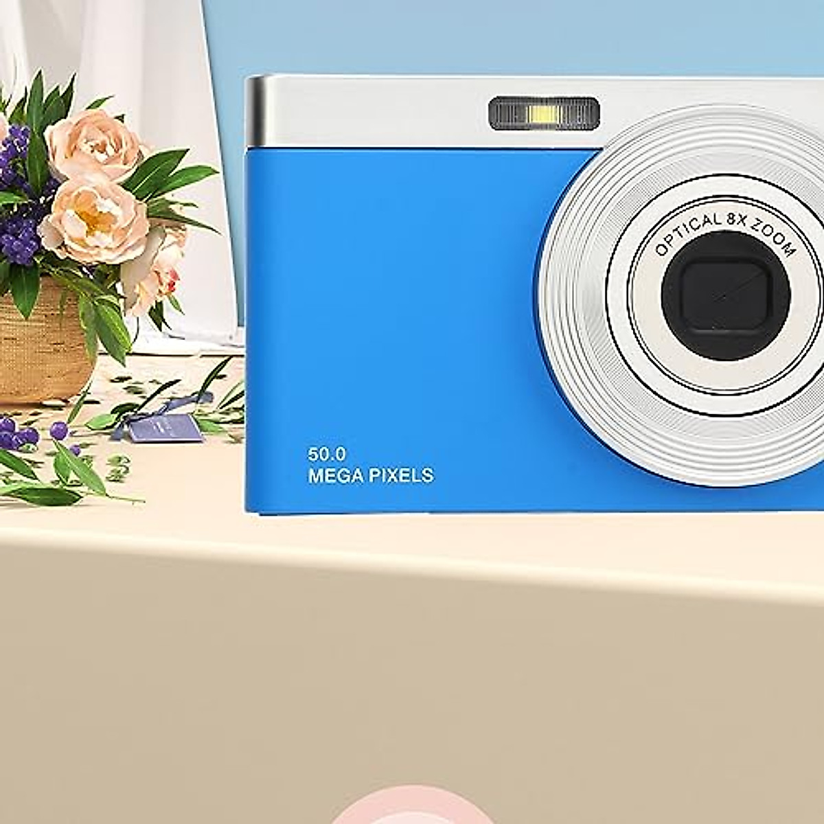 Compact Camera, 50MP Fill Light Portable Digital Camera, 2.88 Inch HD IPS Screen, 16X Zoom AntiShake for Travel (Blue)