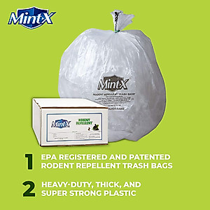 Mint-X Rodent Repellent Trash Bags, 1.3 Mil, Flat Seal, 58" Height x 38" Length, Clear (Pack of 100) (MX3858XHC)