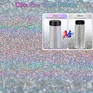 Fine Holographic Glitter Iridescent Silver Glitter Powder, Multipurpose Laser Silver Fine Glitter Bulk Makeup Glitter Metallic Resin Glitter for Tumblers Slime Craft Nail Body Face Hair (7.05oz,200g)