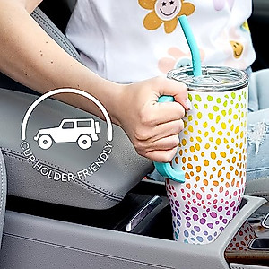 Swig Life 40oz Mega Mug | 40 oz Tumbler with Handle and Straw, Cup Holder Friendly, Dishwasher Safe, Extra Large Insulated Tumbler, Stainless Steel Travel Mugs for Hot and Cold Drinks (Oh Happy Day)