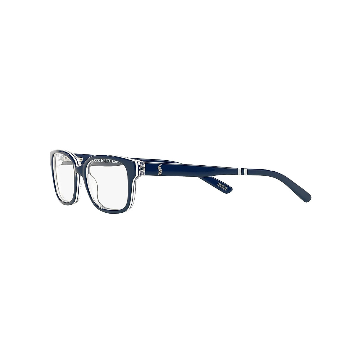 Polo Ralph Lauren Kids' PP8520 Rectangular Prescription Eyewear Frames, Navy Blue On White/Crystal/Demo Lens, 46 mm