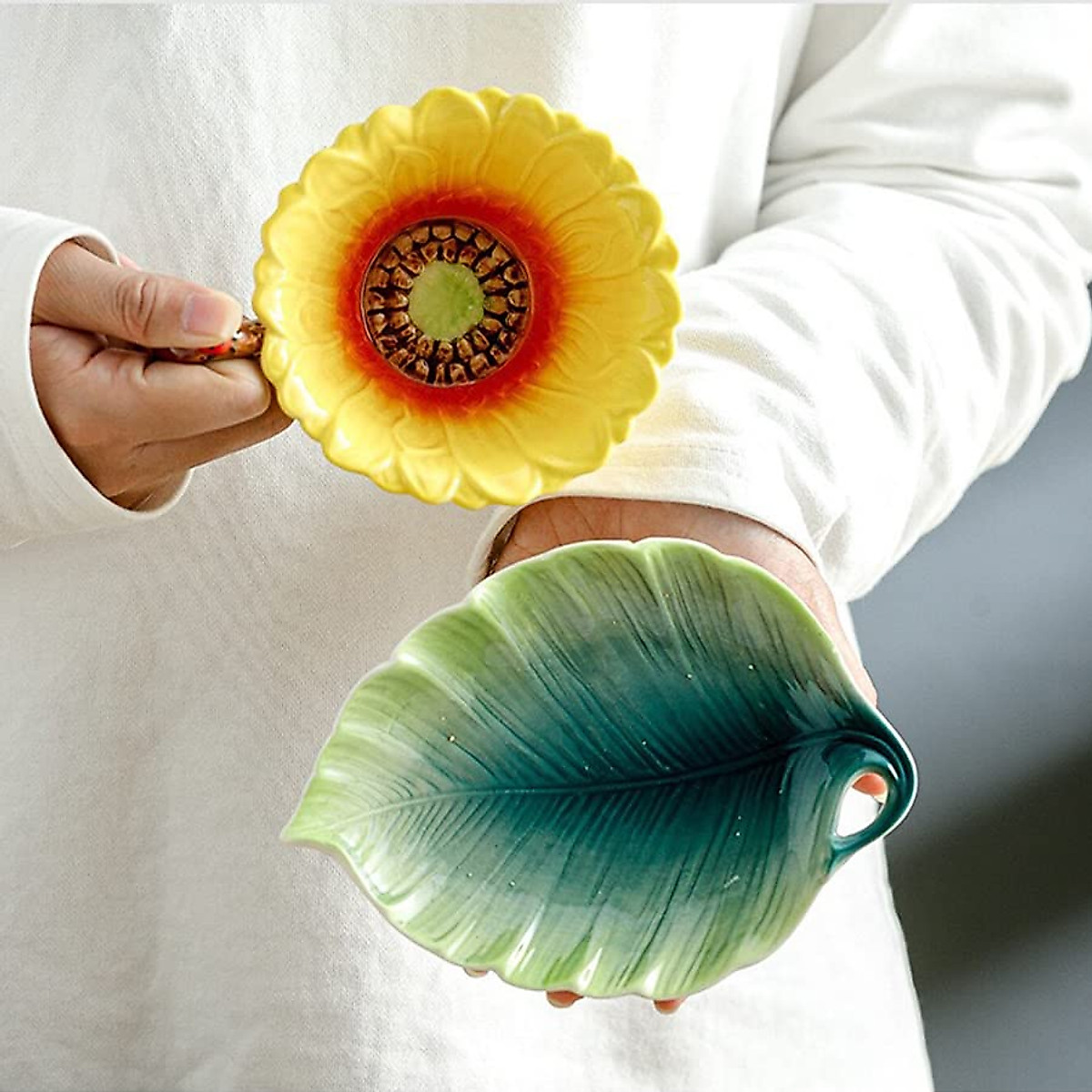 Beddinginn Colorful Tea Cups and Saucers, Sunflower Coffee Cup and Saucer Set with Spoon, China Hand Crafted Tea Set (Yellow)