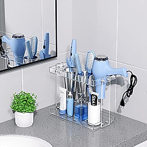 HIIMIEI Hair Tool Organizer, Clear Acrylic Blow Dryer and Curling Iron Holder, 2 Tier Bathroom Counter Storage, Vanity hairdryer Stand for Lotion Makeup Cosmetics Perfume Makeup Toiletries