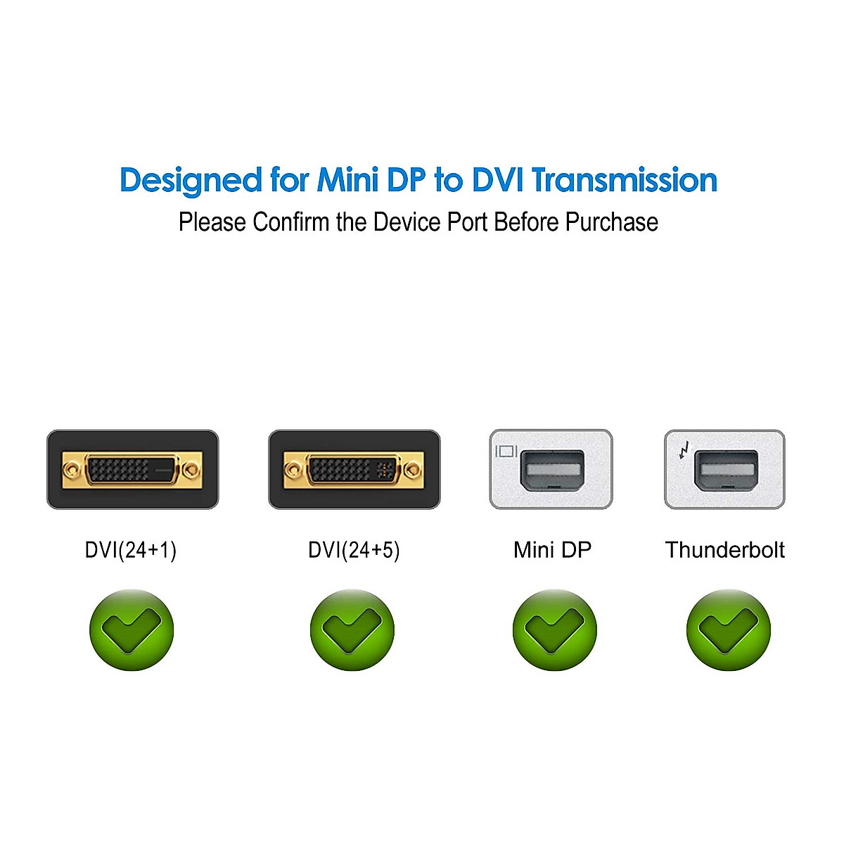 Rankie Mini DisplayPort (Mini DP) to DVI Cable, Thunderbolt Port Compatible, Gold Plated, 6 Feet