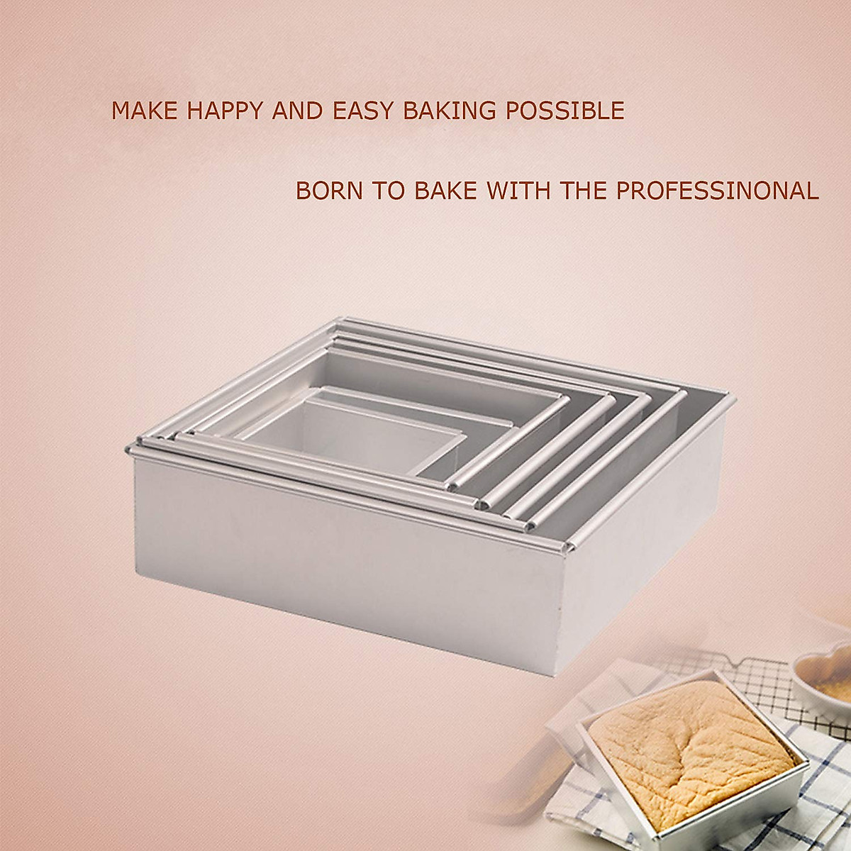 Anodized Aluminum Square Cheesecake Pan Chiffon Cake Mold Baking Mould with Removable Bottom 4 Inch x 4 inch x 2 inch