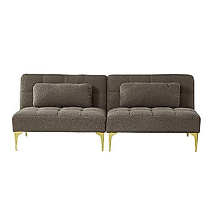 TARTOP Futon Couch Gold Metal Legs, Modern Multi-Functional Convertible Bed, Teddy Fabric, Small Sectional Sofa, Perfect for Living Room, Bedroom, Office, Apartment,Taupe