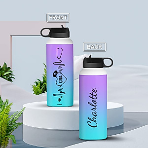 winorax Personalized Nurse Water Bottle for Women Heartbeat Stethoscope Nurses Insulated Stainless Steel Sports Travel Coffee Bottle 12oz 18oz 32oz Gifts for Nurse Week RN CNA Graduation (Gradient 1)