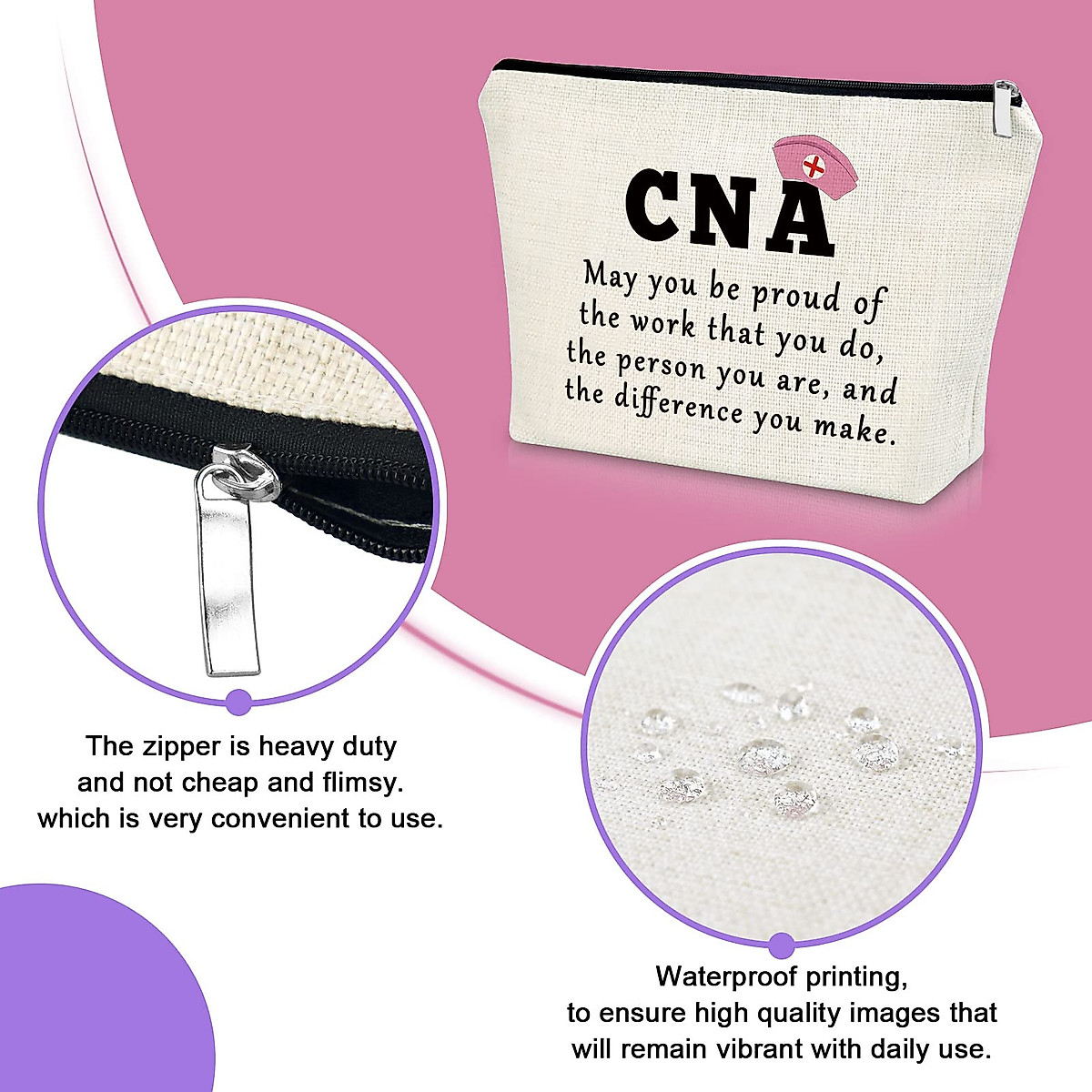 Sazuwu 2PCS CNA Gifts for CNA Week Makeup Bag Certified Nursing Assistant Gifts Thank You Gifts for Nurses Cosmetic Bag CNA Employee Appreciation Gifts Birthday Christmas Gifts Travel Pouch