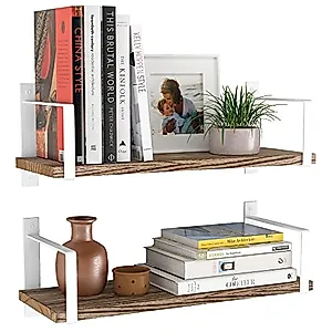 Wallniture Toledo 17"x6" Floating Shelves, Floating Bookshelf for Living Room, Wall Shelves for Bedroom, Kitchen Organization, Bathroom Storage Shelves Burnt Set of 2