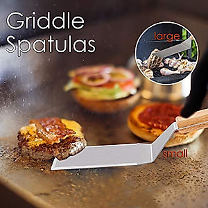 HaSteeL Metal Spatula Set of 4, Stainless Steel Griddle Spatula Tools Set with Wooden Riveted Handle, Professional Griddle Accessories Kit for Teppanyaki BBQ Flat Top Hibachi Cooking Grilling