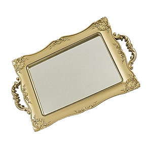 ABOOFAN Vintage Cosmetic Tray Retro European Style Cosmetics Makeup Storage Organizer Plate with Handle Perfume Lipstick Display Dish for Women Ladies